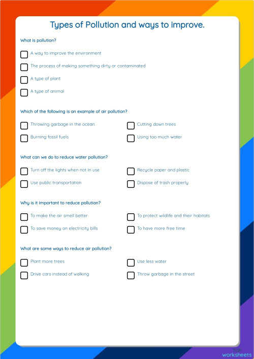 Types of Pollution and ways to improve.. Interactive worksheet ...