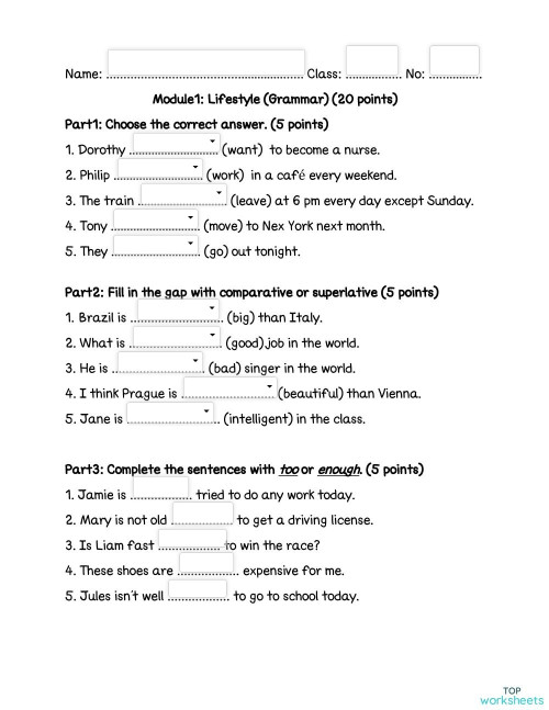 3/7 grammar module1. Interactive worksheet | TopWorksheets