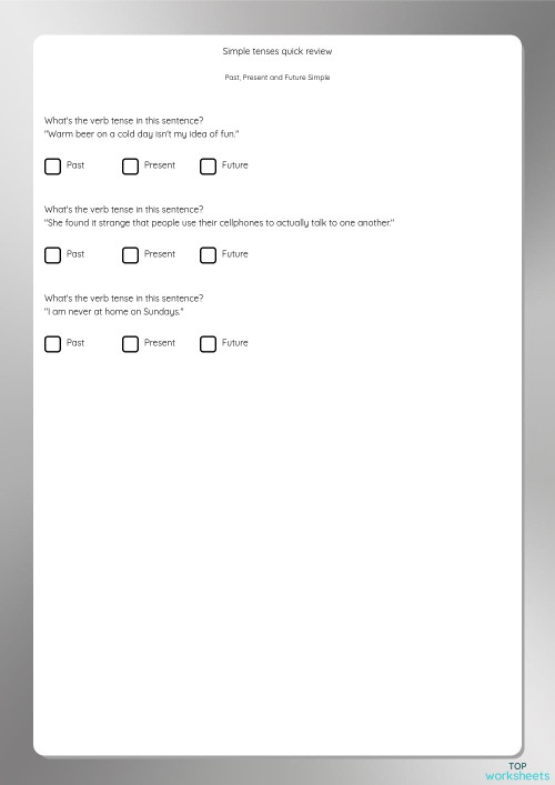 Simple tenses quick review. Interactive worksheet | TopWorksheets