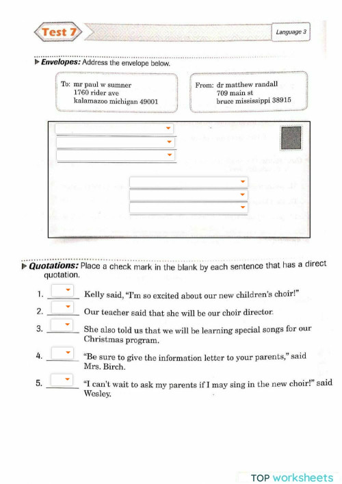 Language Test 7. Interactive worksheet | TopWorksheets