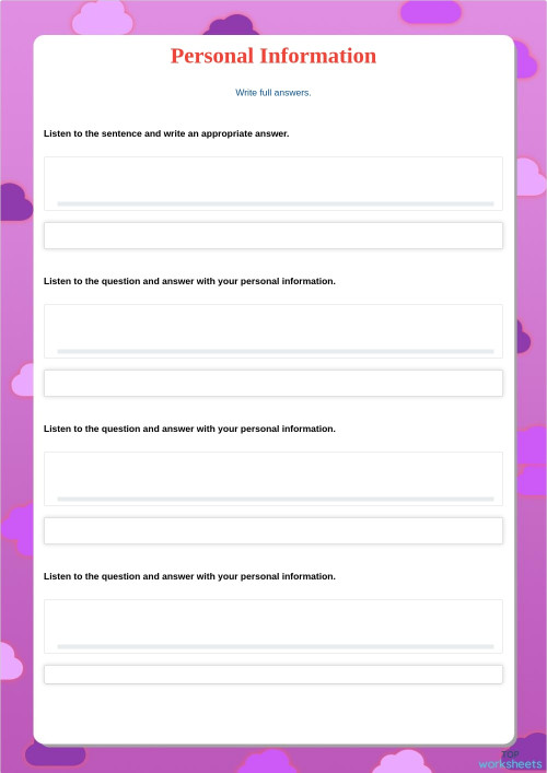 Personal Information. Interactive worksheet | TopWorksheets