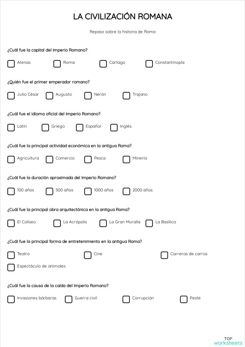 LA CIVILIZACIÓN ROMANA. Ficha interactiva | TopWorksheets