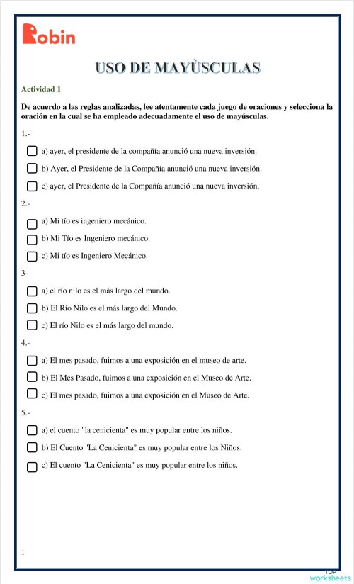 Ejercicio Mayúsculas y Minúsculas. Ficha interactiva | TopWorksheets