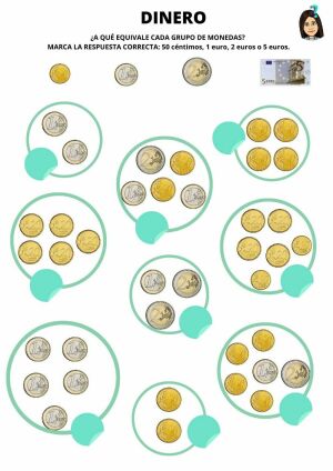 Contar grupos de monedas. Ficha interactiva | TopWorksheets