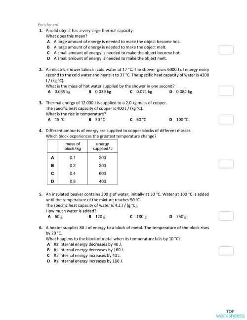 Enrichment Specific Heat Capacity. Interactive worksheet | TopWorksheets