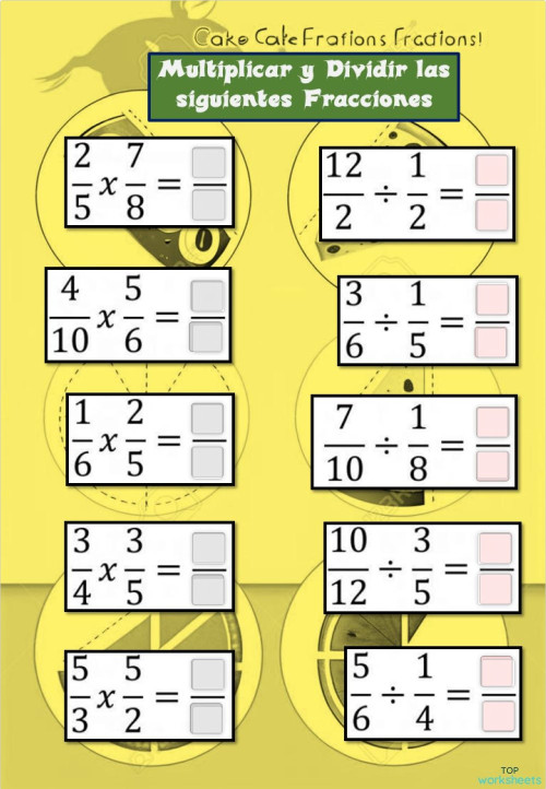 Multiplicación División Fracción. Ficha interactiva | TopWorksheets