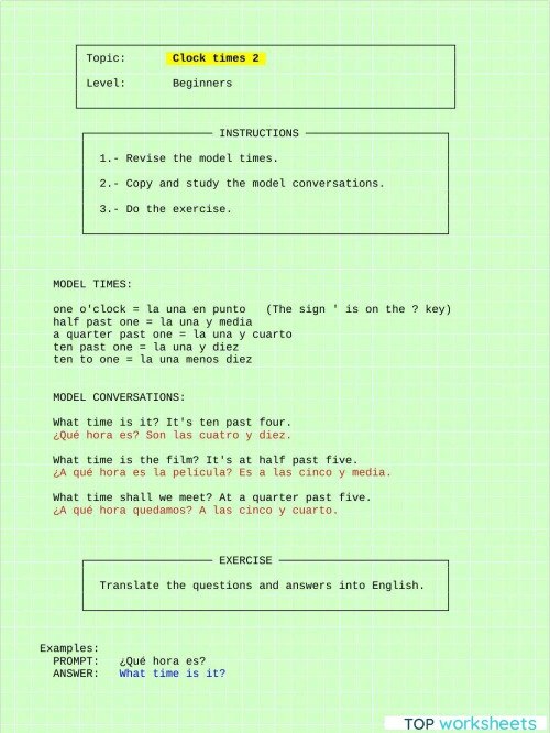 Clock times: interactive worksheets and online exercises | TopWorksheets