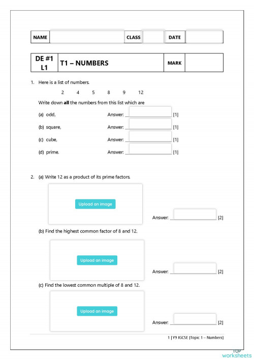 Y9 DE#1 L1. Interactive worksheet | TopWorksheets