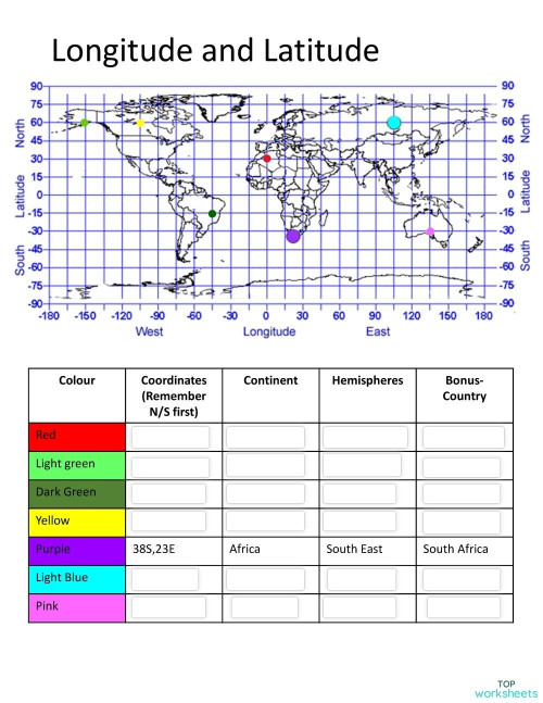 Longitude and Latitude. Interactive worksheet | TopWorksheets