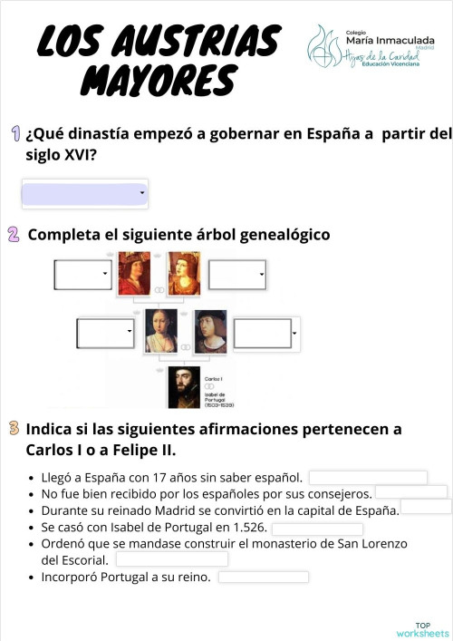 los austrias mayores. Ficha interactiva | TopWorksheets