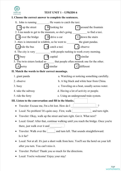 Up6 Unit 1 Test. Interactive worksheet | TopWorksheets