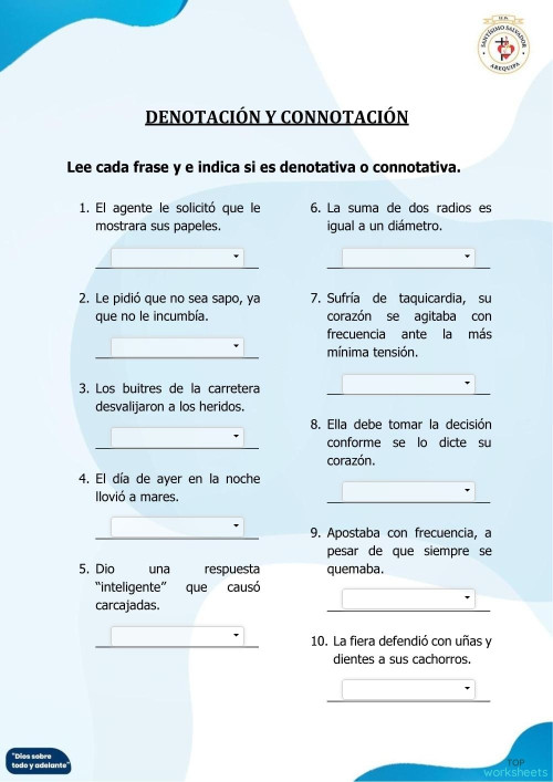 FICHA DENOTATIVO Y CONNOTATIVO. Ficha interactiva | TopWorksheets