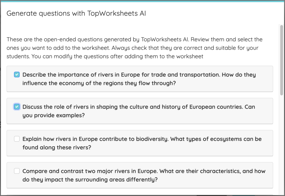 Help on How to generate open-ended questions | TopWorksheets
