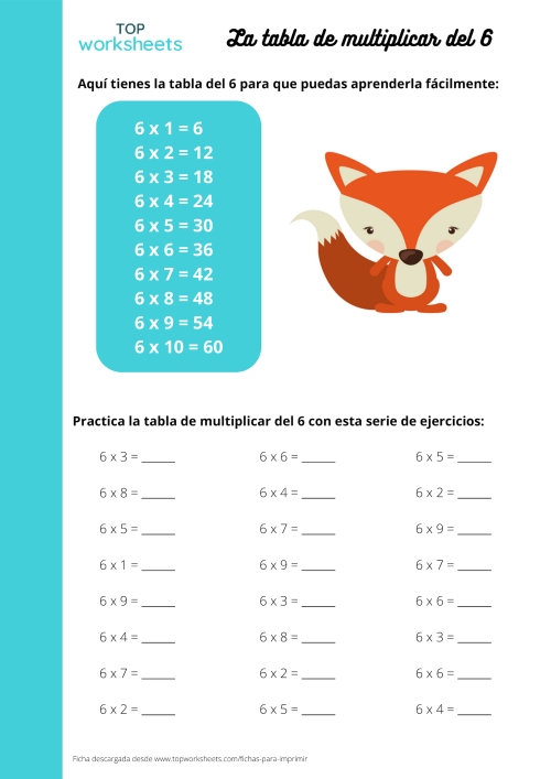 Tabla de multiplicar del 10, ficha para imprimir | TopWorksheets