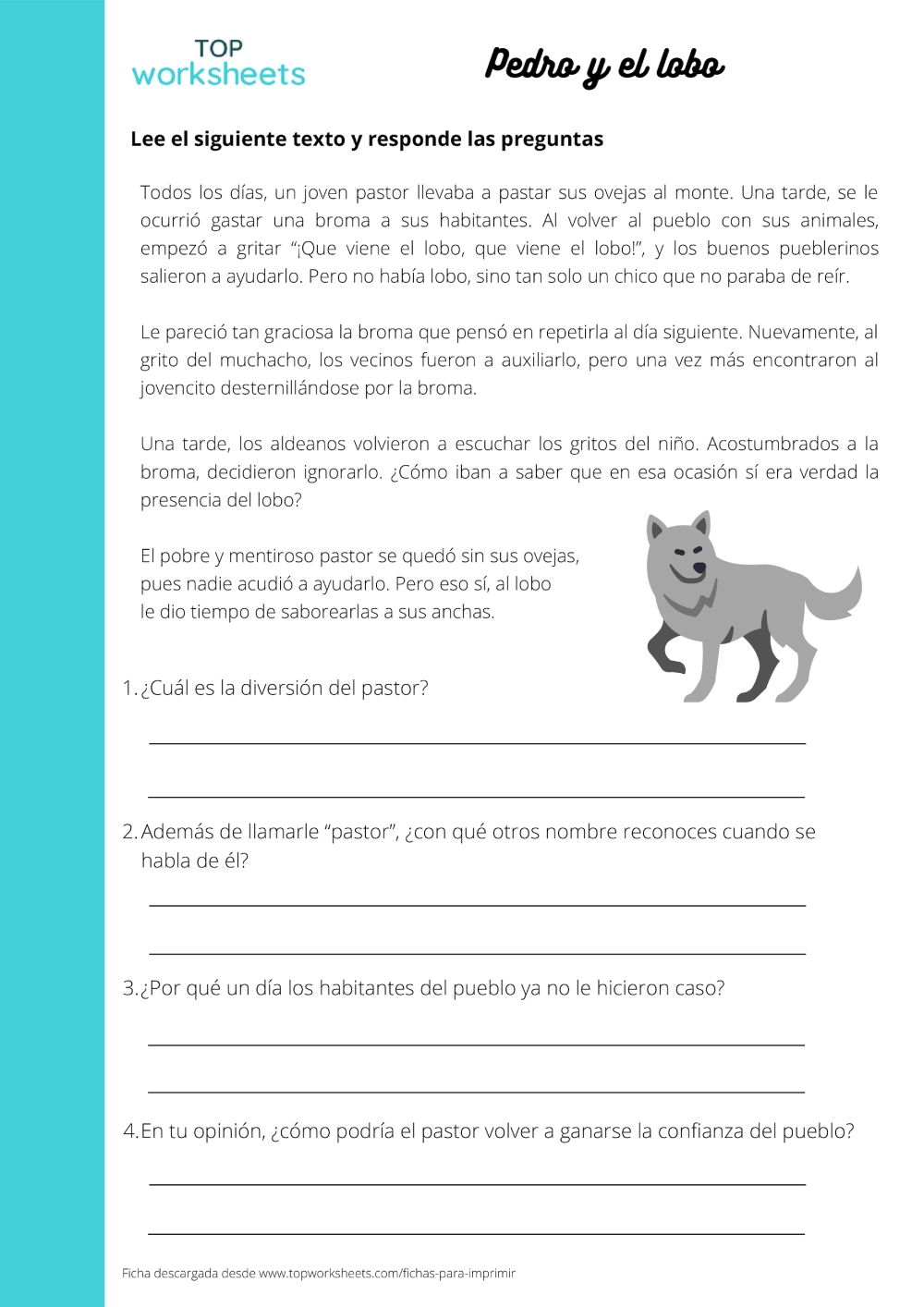 Ficha para imprimir: Pedro y el lobo Página 1 | TopWorksheets