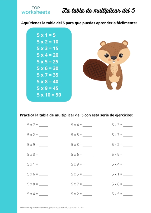 Tabla de multiplicar del 2, ficha para imprimir | TopWorksheets