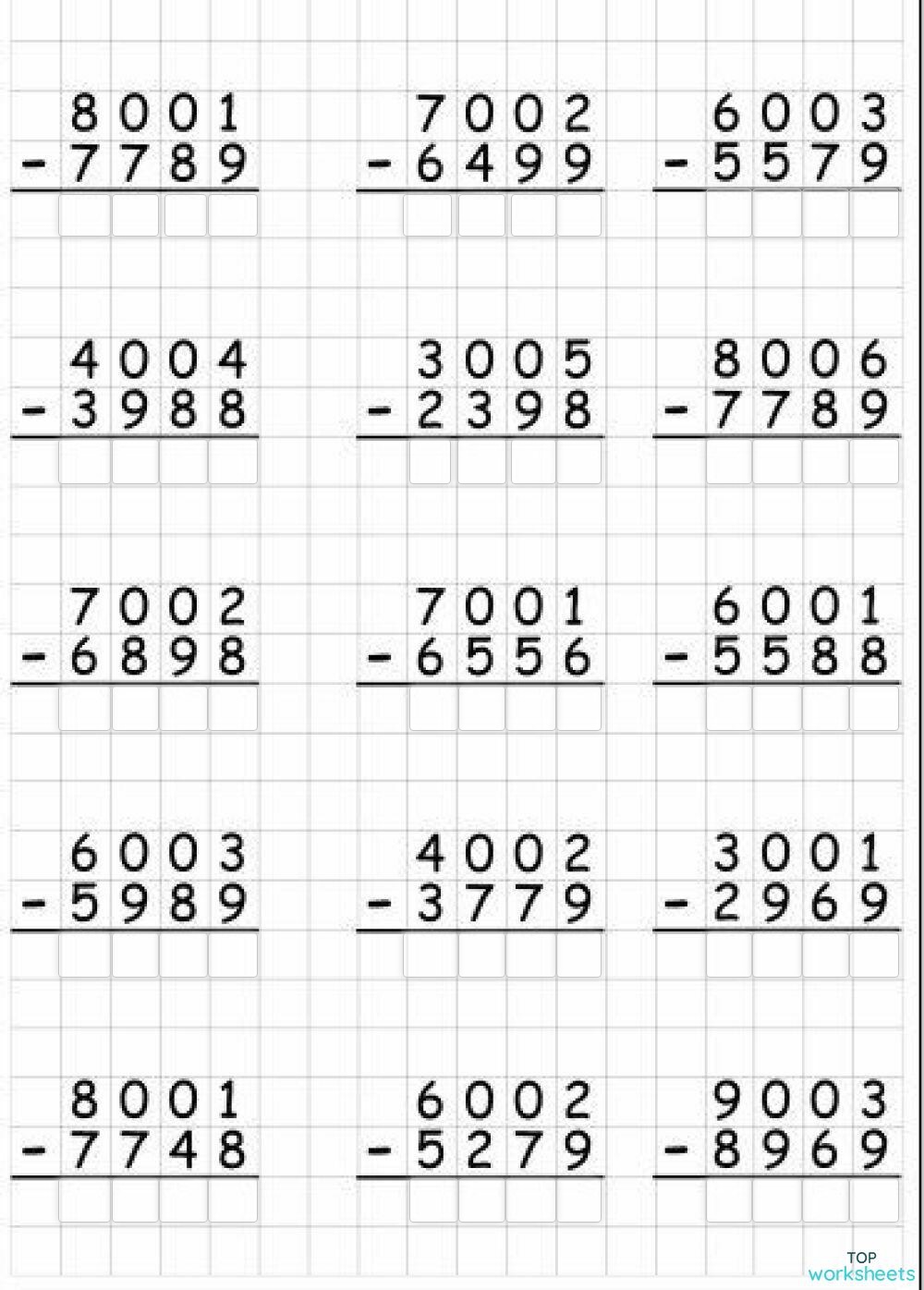 Restas con prestadas, ficha para imprimir | TopWorksheets