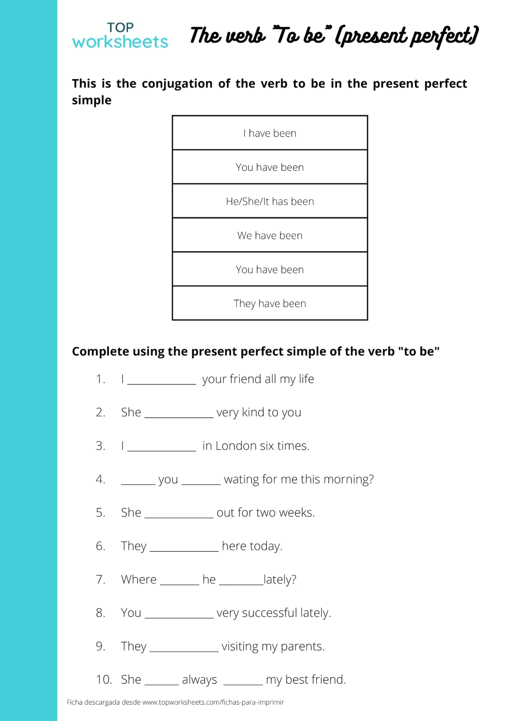 Present perfect to be, ficha para imprimir | TopWorksheets