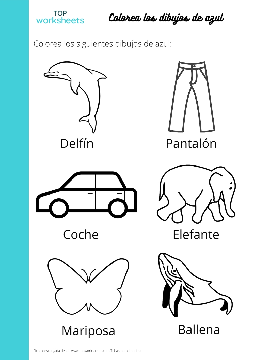 Colorea de azul, ficha para imprimir | TopWorksheets