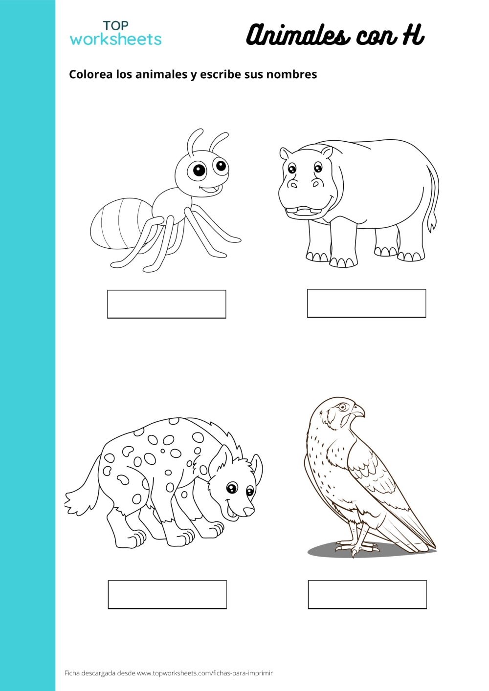 Colorea animales con H, ficha para imprimir | TopWorksheets