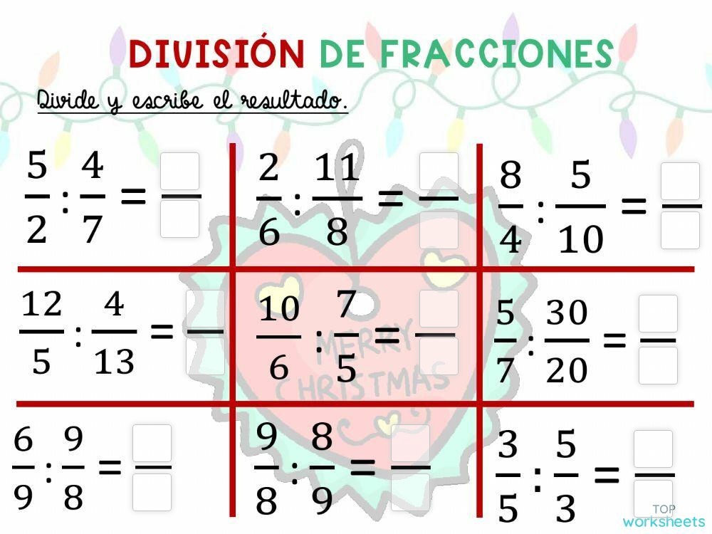Multiplicación y división de fracciones, ficha para imprimir ...