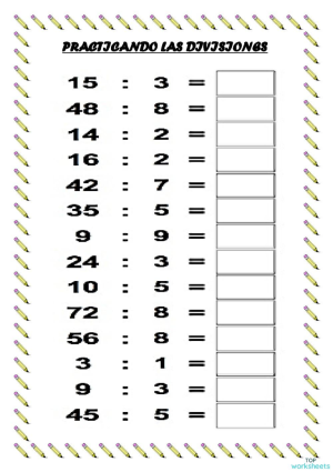 Fichas para imprimir de divisiones | TopWorksheets