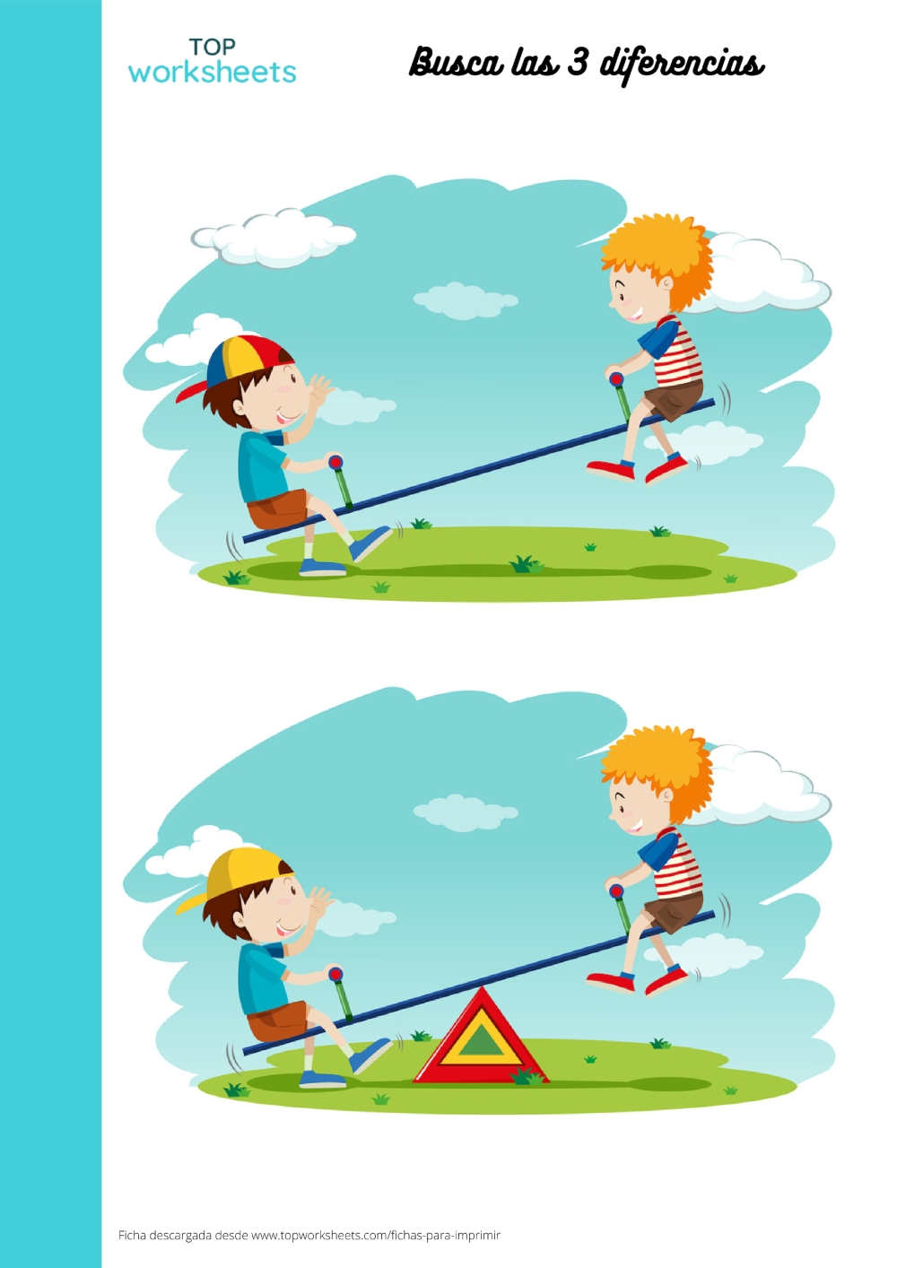 Niños en balancín, ficha para imprimir | TopWorksheets