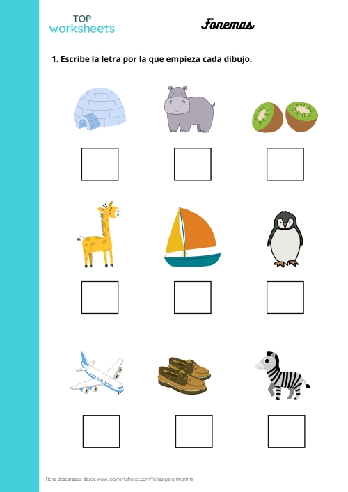 Escribe la primera letra, ficha para imprimir | TopWorksheets