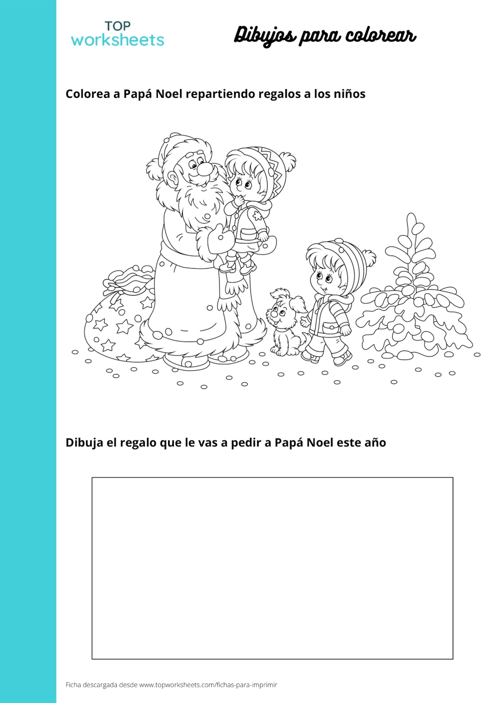 Papá Noel repartiendo regalos, ficha para imprimir | TopWorksheets