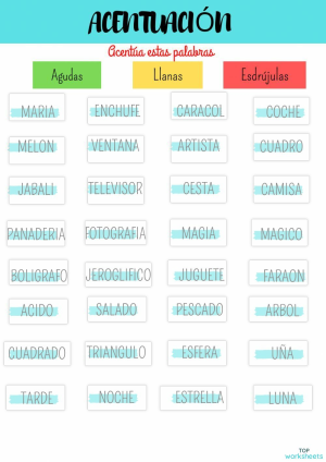 Tildes en palabras llanas, ficha para imprimir | TopWorksheets