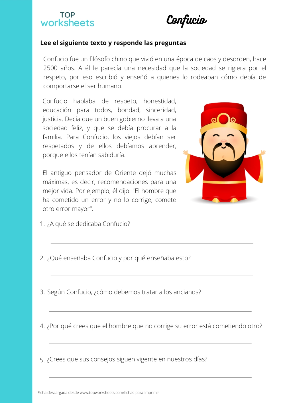 Confucio, ficha para imprimir | TopWorksheets