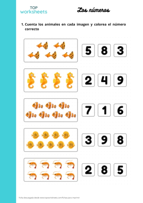 Cuenta el número de animales, ficha para imprimir | TopWorksheets