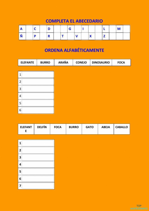 Completa el abecedario, ficha para imprimir | TopWorksheets