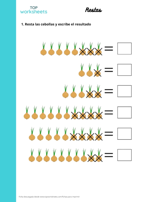 Restas con imágenes, ficha para imprimir | TopWorksheets