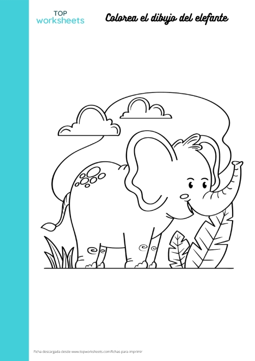 Elefante en un prado, ficha para imprimir | TopWorksheets