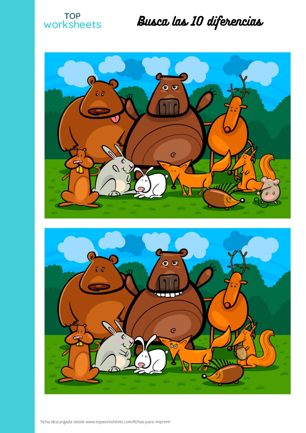 Animales del bosque, ficha para imprimir | TopWorksheets