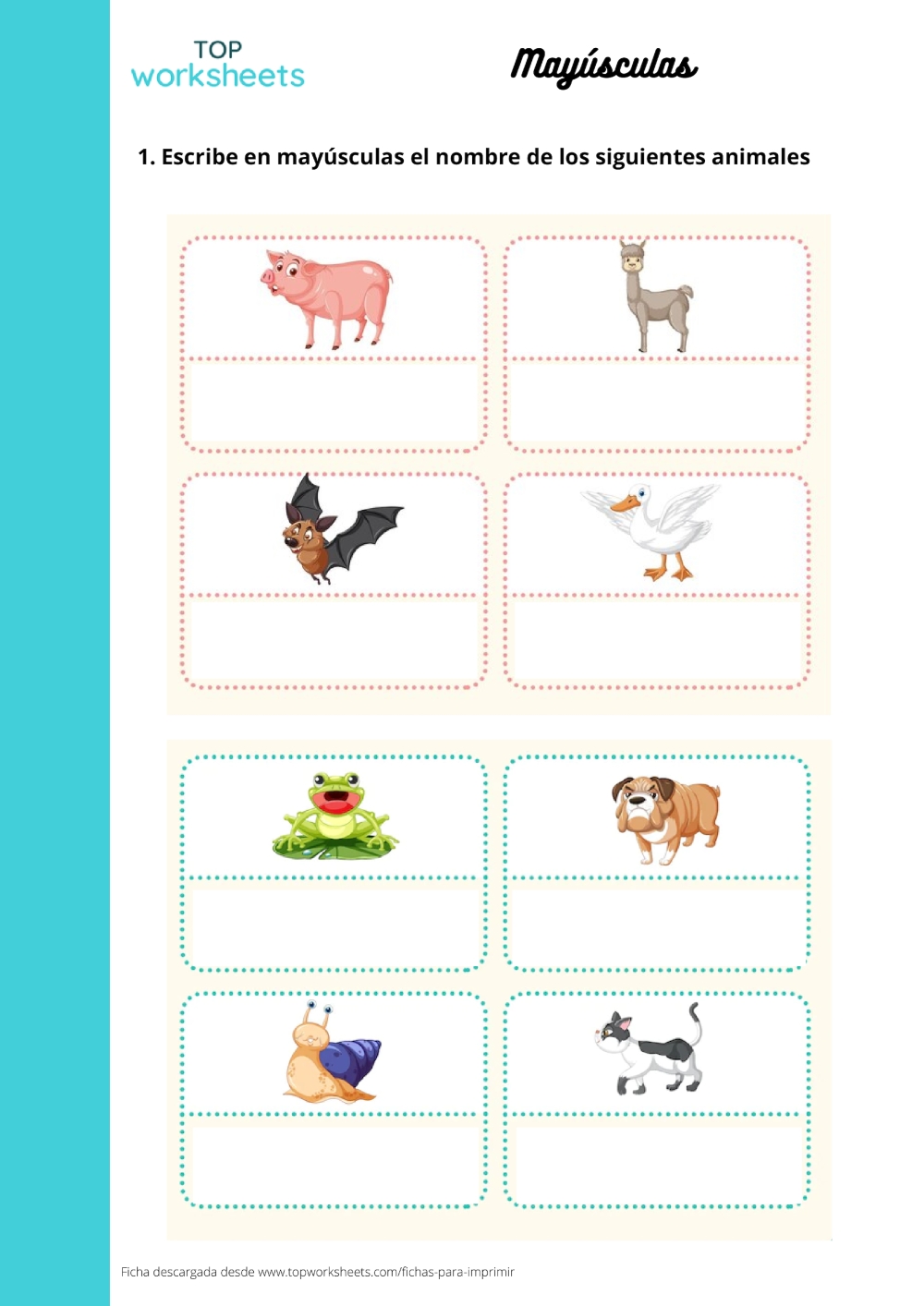 Escribe las mayúsculas, ficha para imprimir | TopWorksheets