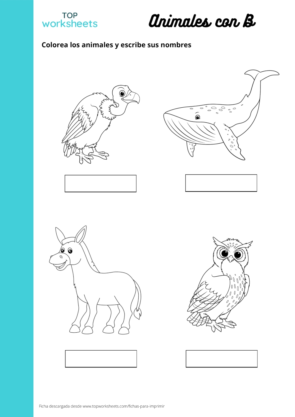 Colorea animales con B, ficha para imprimir | TopWorksheets