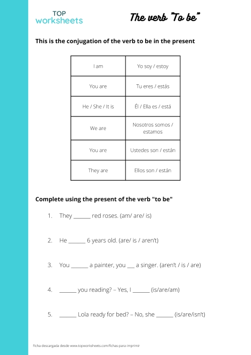 Verb to be, ficha para imprimir | TopWorksheets