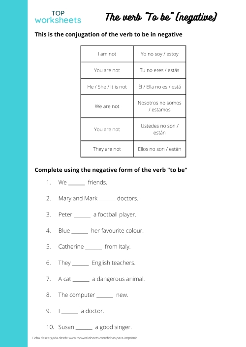 Test verbo to be, ficha para imprimir | TopWorksheets
