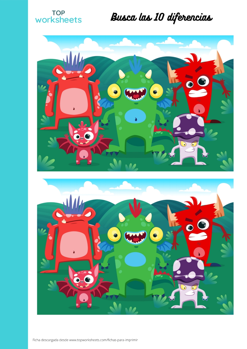 Monstruitos, ficha para imprimir | TopWorksheets