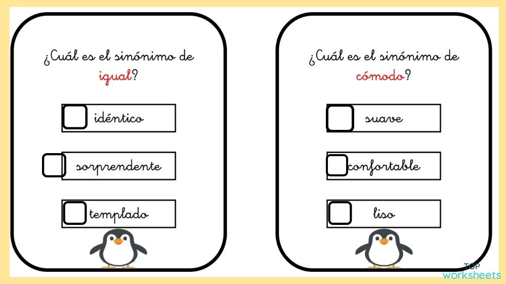Sinónimos simples, ficha para imprimir | TopWorksheets