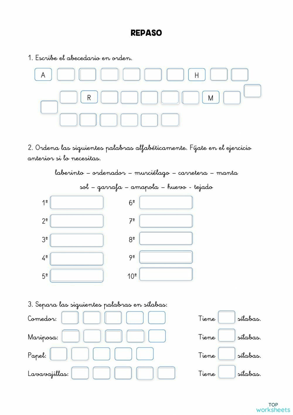 Abecedario y sílabas, printable worksheet | TopWorksheets