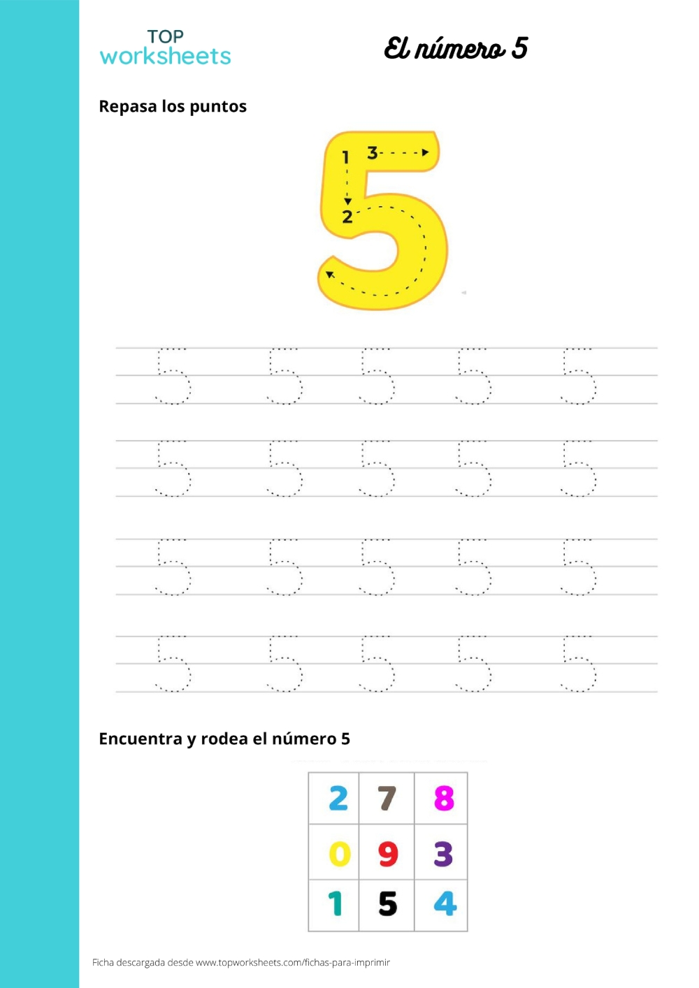 Ficha para imprimir: El cinco Página 1 | TopWorksheets