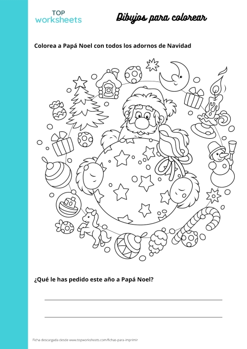 Papá Noel y los adornos, ficha para imprimir | TopWorksheets